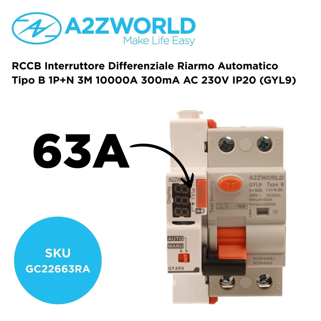 Interruttore Differenziale Puro Tipo B 1P+N 2M 10000A 300mA
